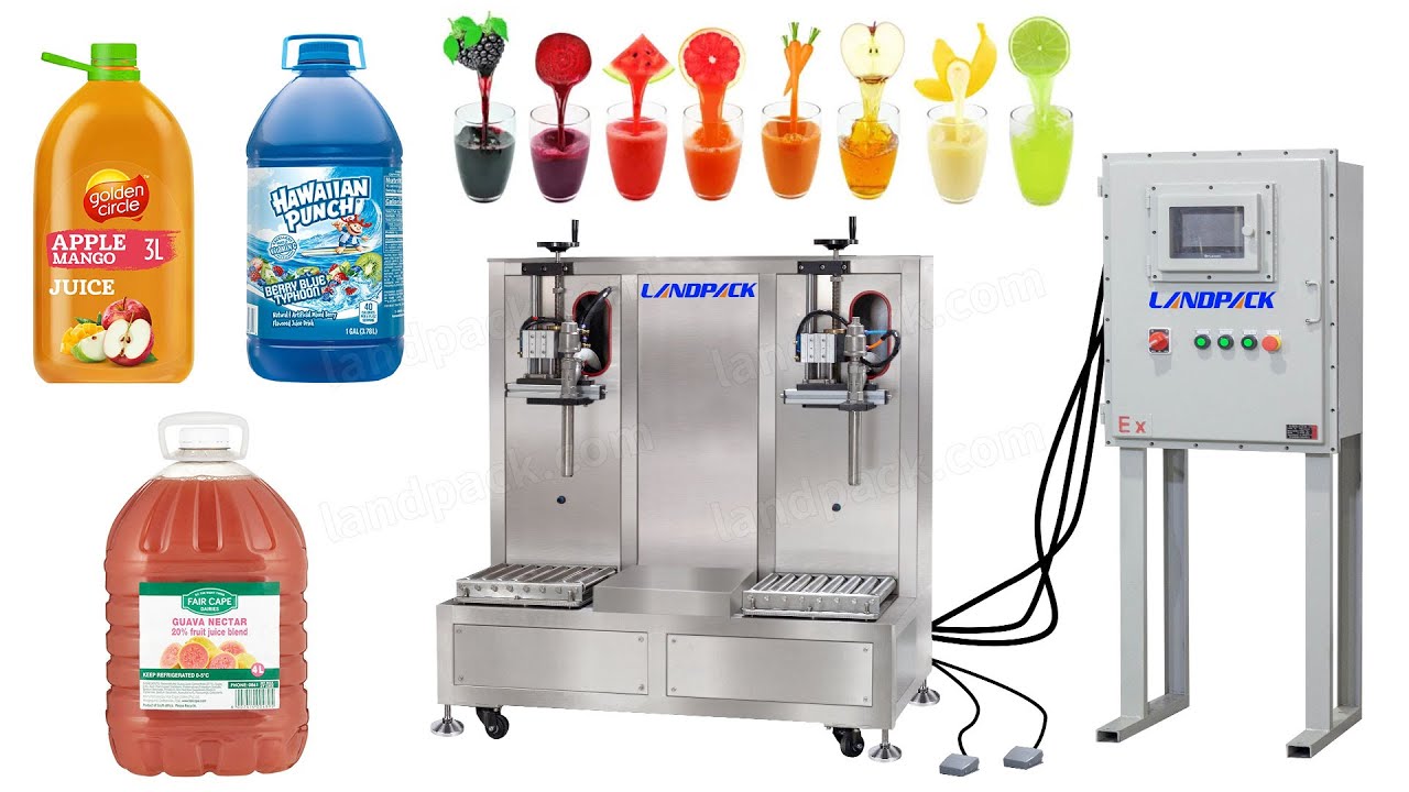 2 Heads Blueberry Juice Large Bottle Filling Machine - YouTube