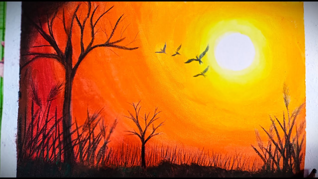 Easy sunset drawing with soft pastel || how to draw sunset || full ...