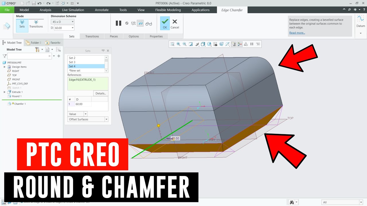 How to use round and chamfer in creo | chamfer and round in creo | creo ...