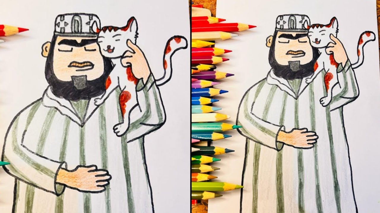 Viral molvi and cat drawing|viral video cat jump on imam drawing #imam ...