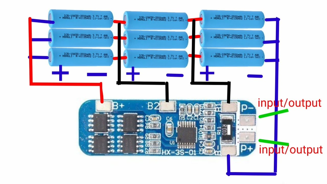 How to connect BMS to 18650 Lithium ion battery 🔋 pack with battery ...