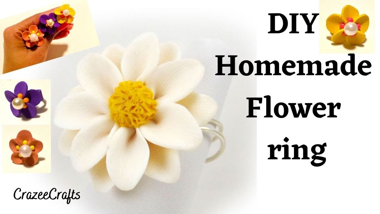 DIY Homemade Pretty Flower rings| How to make paper ring | foam ring ...