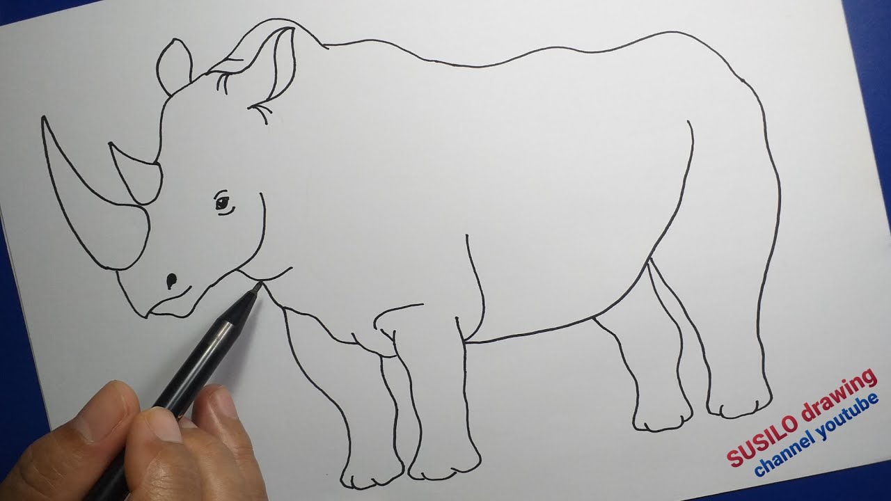 Cara Mudah Menggambar BADAK Untuk Pemula || How to draw RHINO for ...