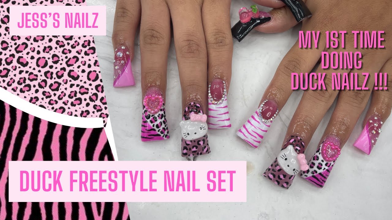 WATCH ME WORK : DUCK NAIL FREESTYLE NAIL SET | 1ST TIME DOING DUCK ...