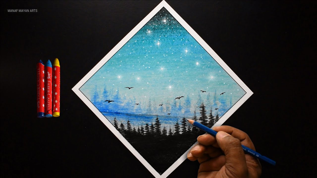 Pine Forest | Drawing for Beginners with Wax Crayons | step by step ...