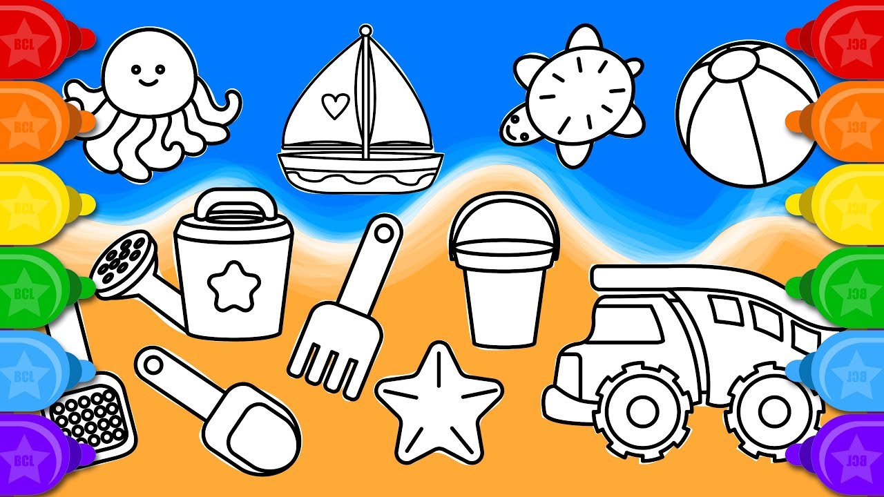 Beach Toys Coloring and Drawing for Kids | Learn how to Draw Beach Toys ...