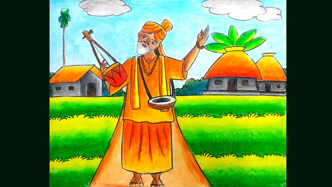 How To Draw A Baul Scenery Step By Step | How To Draw A Baul With Oil ...