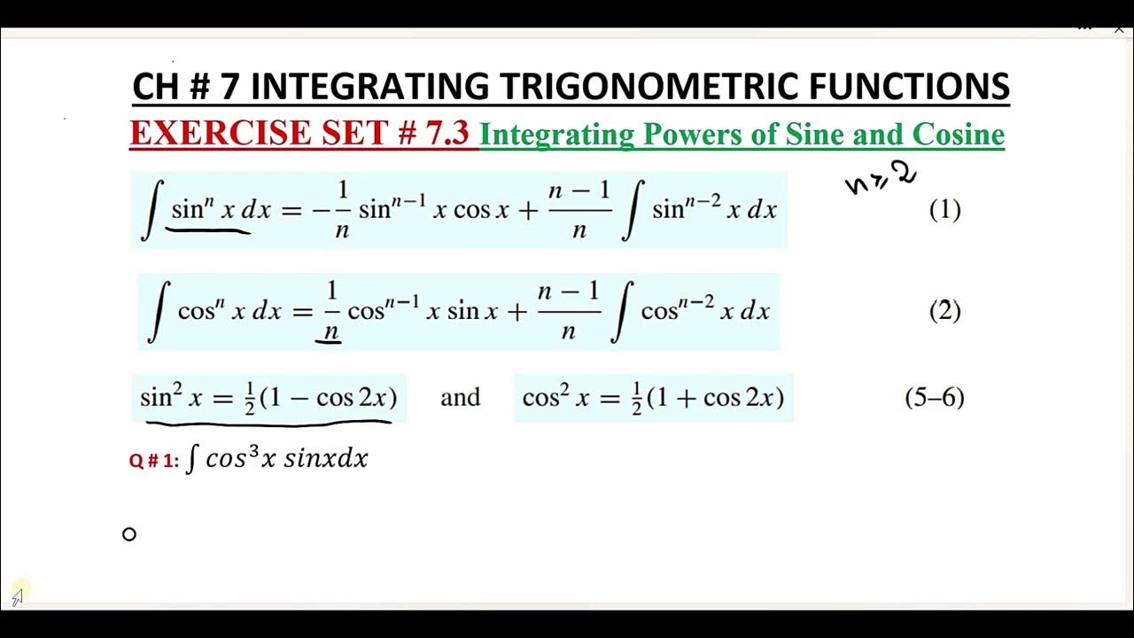 Calculus Ex # 7.3 Questions # 1-4 Integrating Trigonometric Functions ...