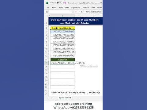 Show only last 4 digits of Credit Card Numbers and Mask rest with Asterisk in #Excel #shorts ...