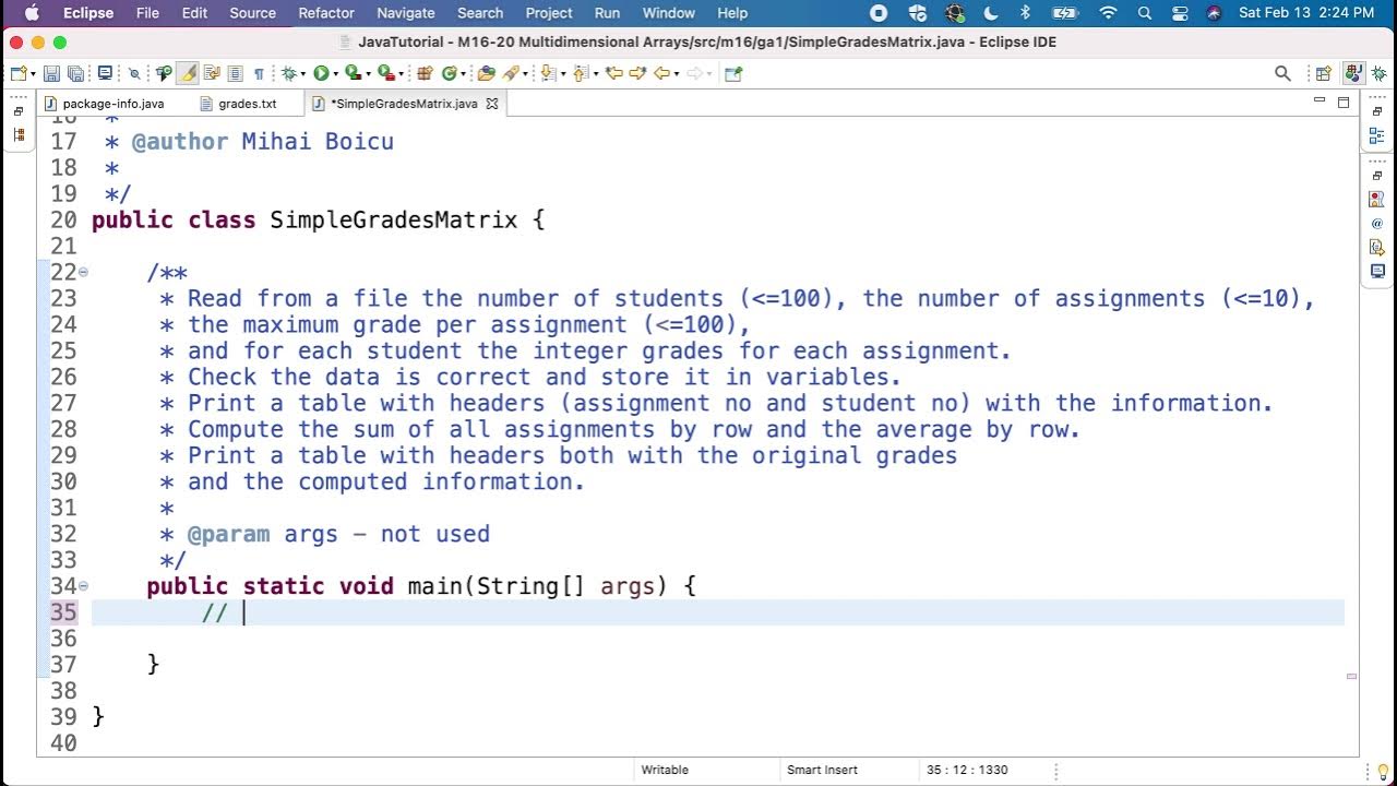 Java JEM16GA1P1a Simple Grades Matrix - Steps - YouTube