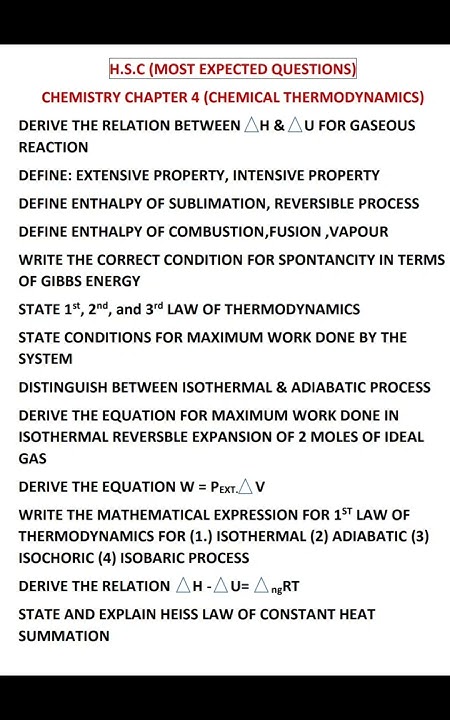 HSC Chemistry| 2025|Most important questions| Chemical Thermodynamics| Board exams - YouTube
