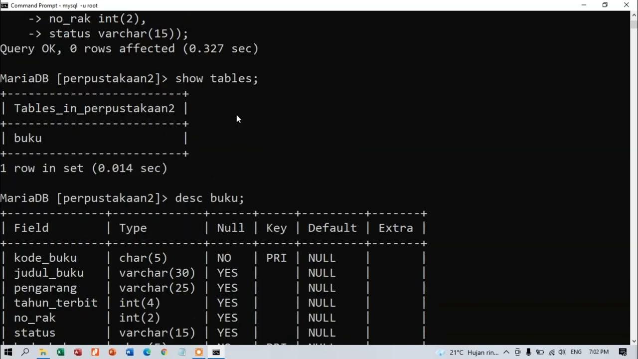 Membuat database dan tabel, input data menggunakan cmd dengan xampp - YouTube
