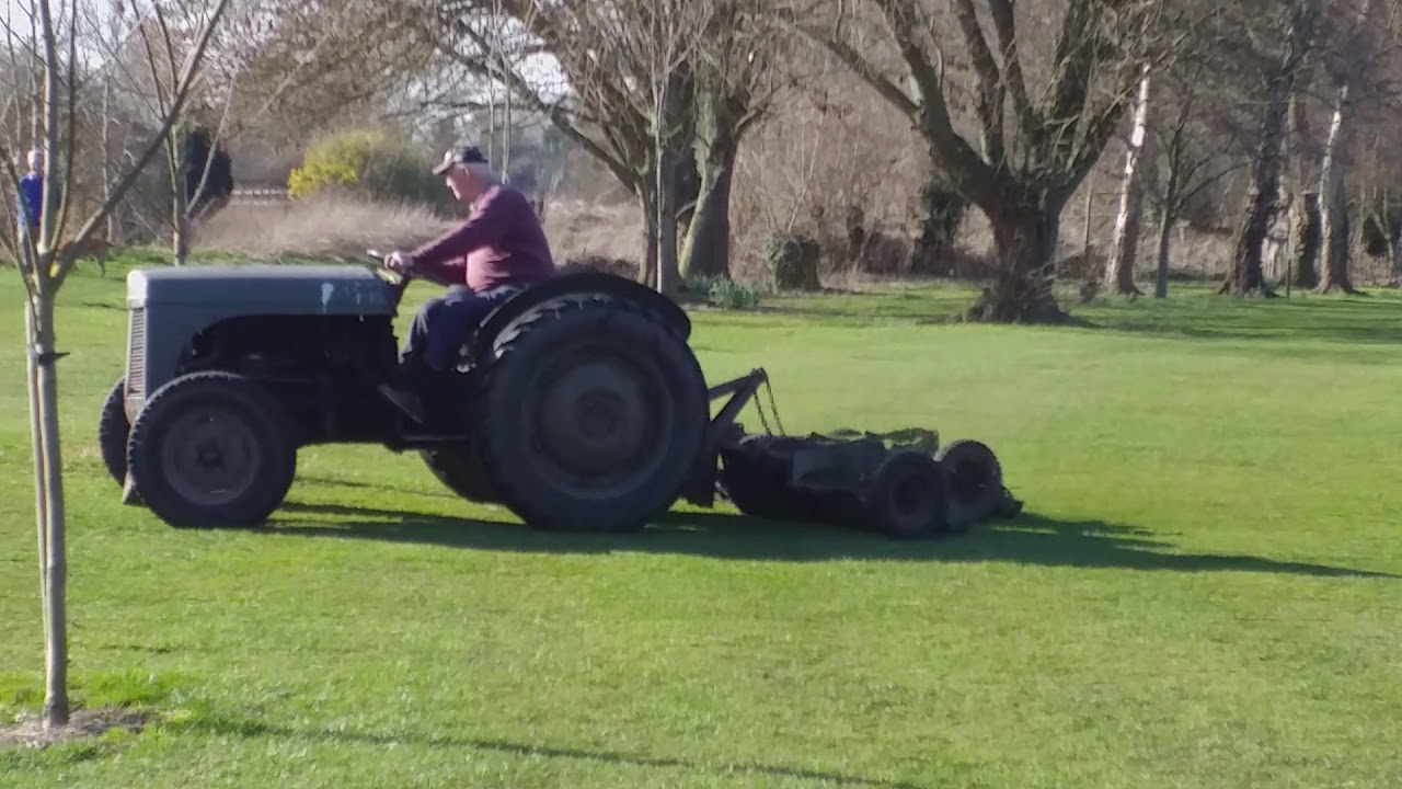 Grey Fergie Ferguson TE20 with gang mowers. - YouTube