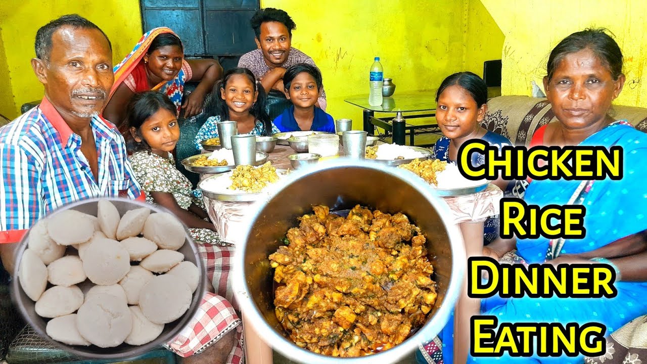Chicken Rice Idli|Eating Show Dinner Eating |Full Family Eating Show ...