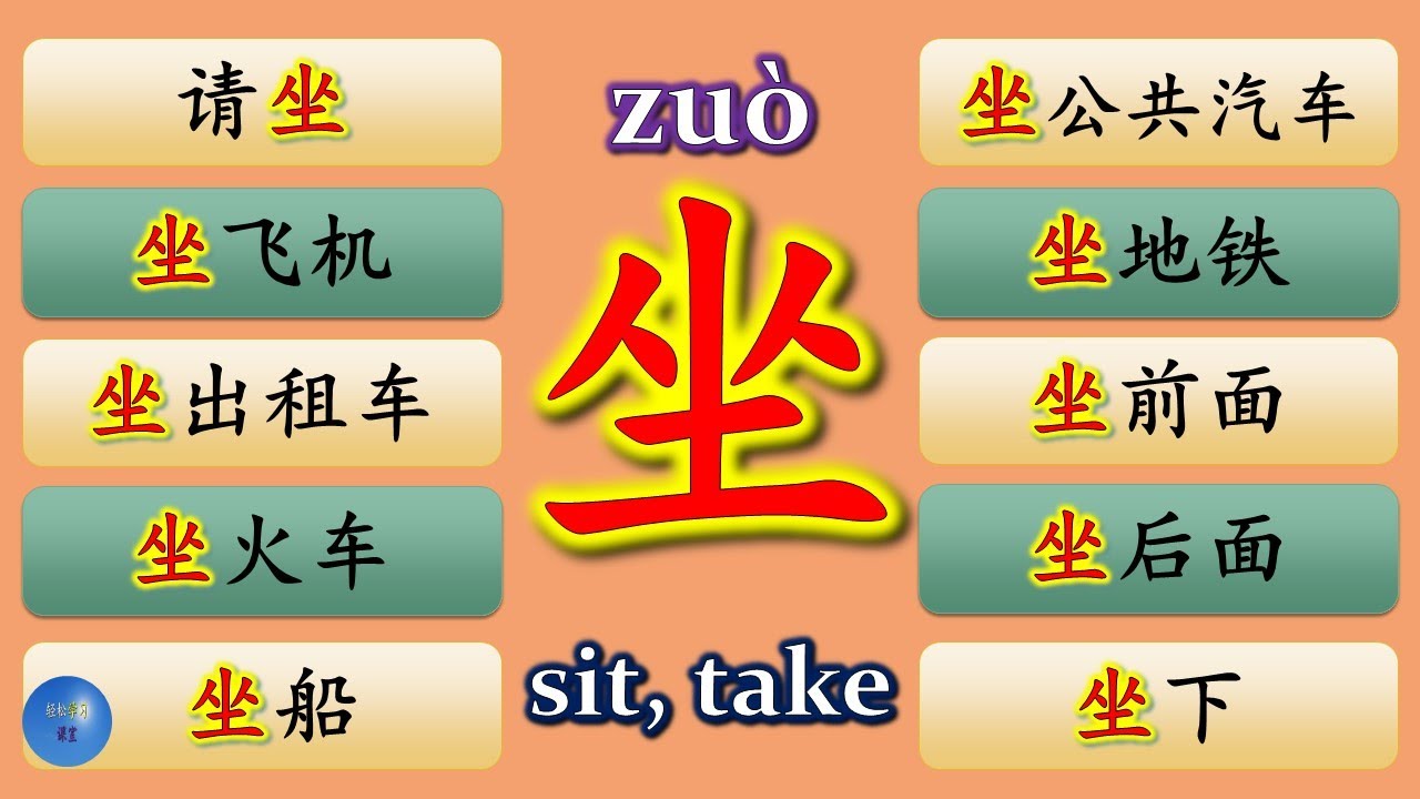 Verb 动词 sit 坐 How to use sit 坐 in Chinese, take a plane taxi train ship ...