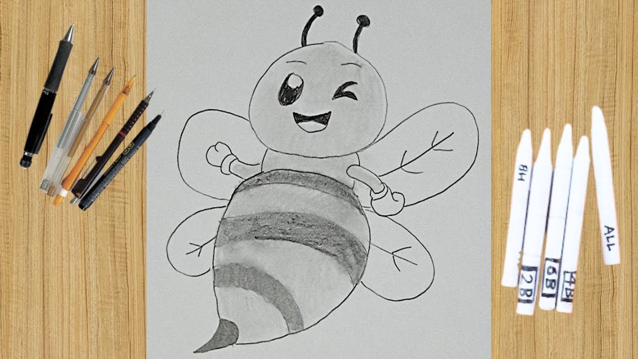 Bee pencil sketch | Bee pencil sketch for kids | how to draw Bee ...