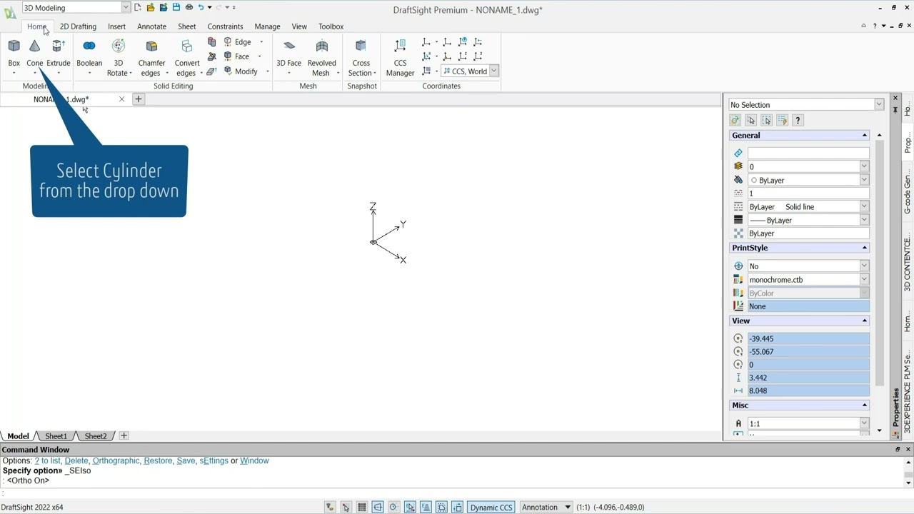 DraftSight Fundamentals - Lesson 7.7 - Drawing an elliptical cylinder ...