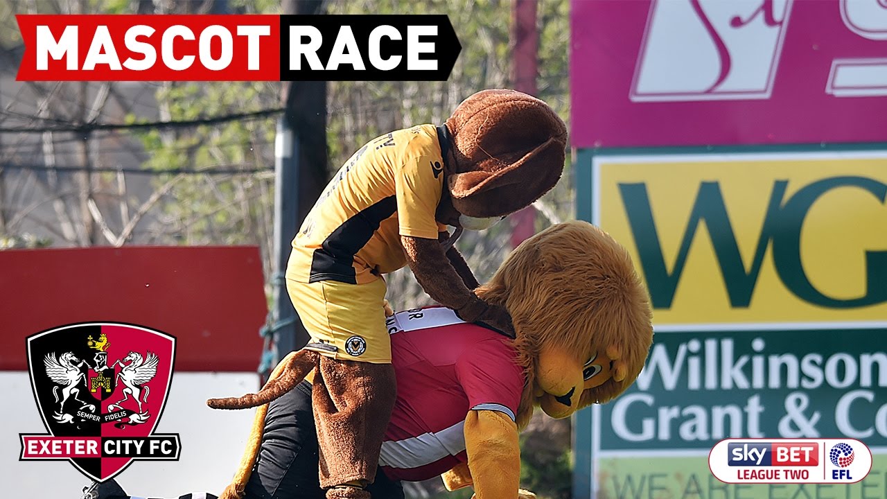 MASCOT RACE: Spytty the Dog vs Grecian the Lion | Exeter City Football ...