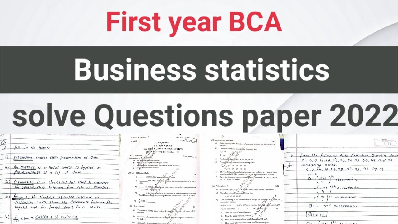 Business statistics solve Question paper | Bca first sem2022 - YouTube