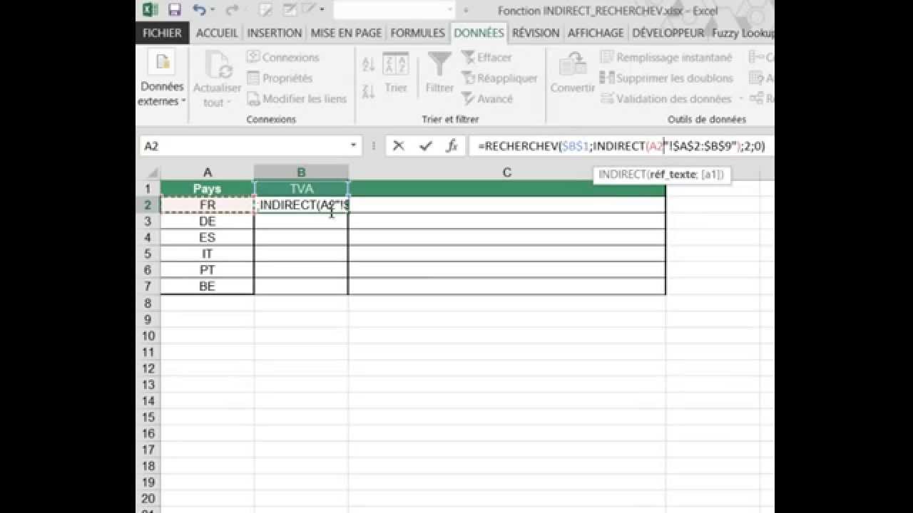cours Excel Fonction Indirect - YouTube