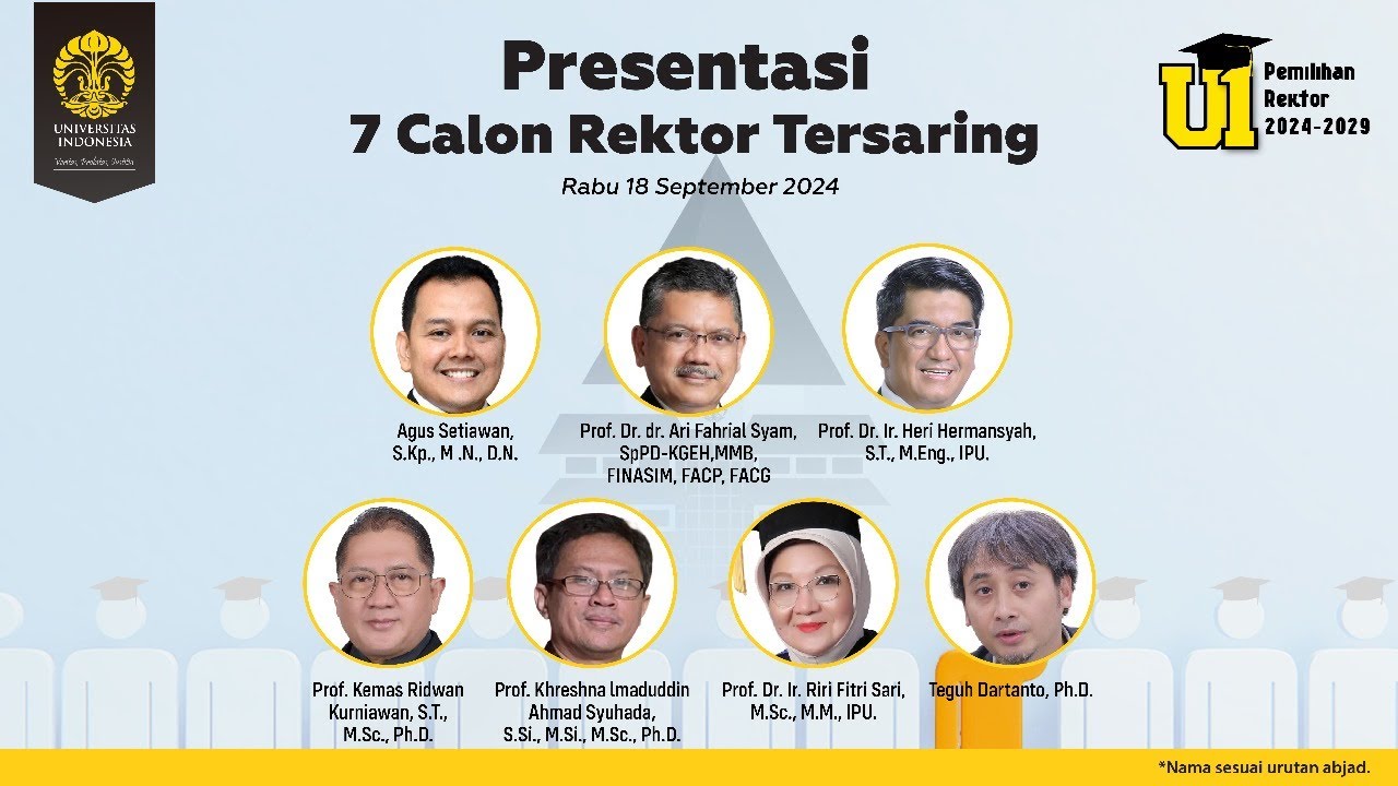 PRESENTASI 7 CALON REKTOR UI PERIODE 2024-2029 - YouTube
