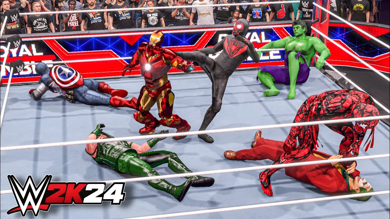 Marvel Characters vs. DC Characters Royal Rumble Match - WWE 2K24 - YouTube