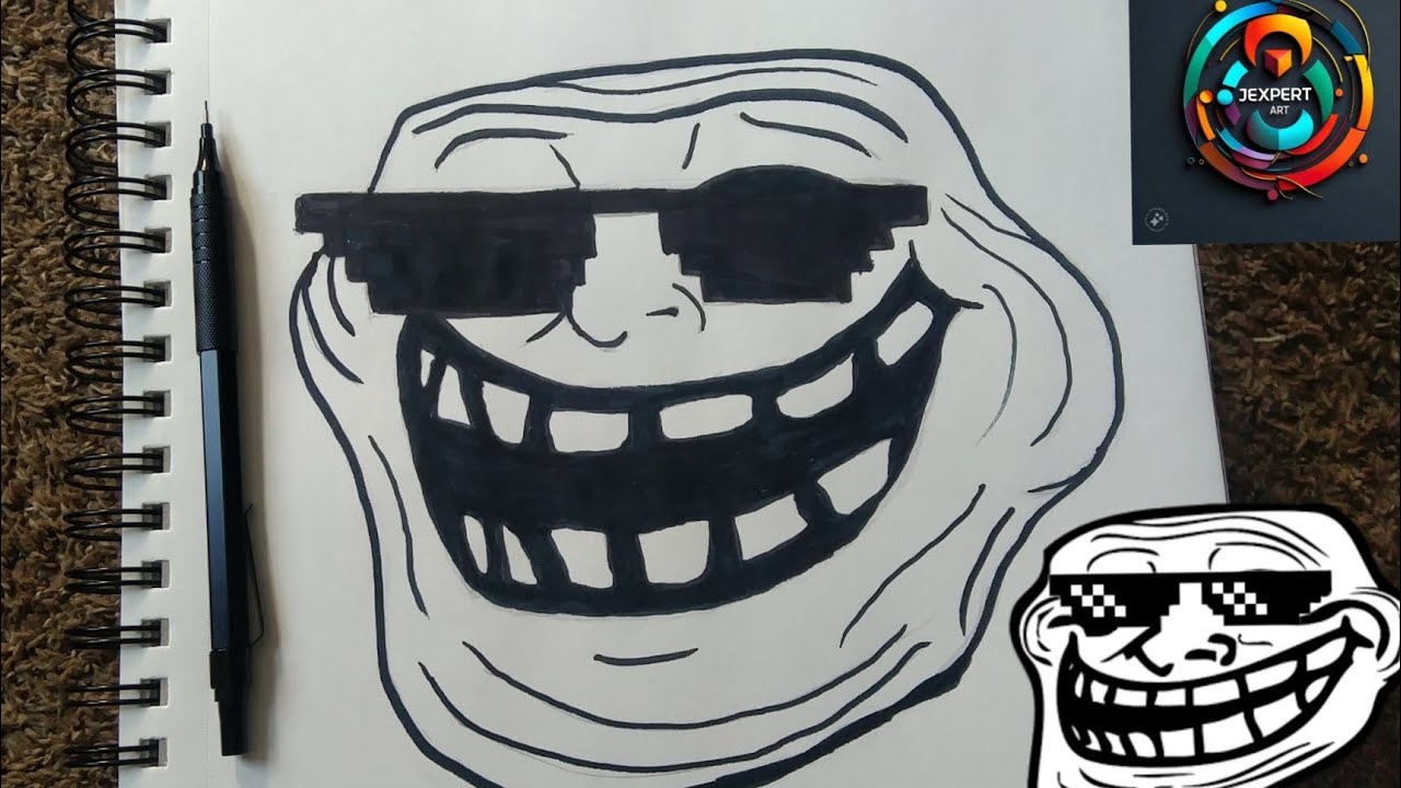 Troll face Drawing Step by step @JEXPERTART - YouTube