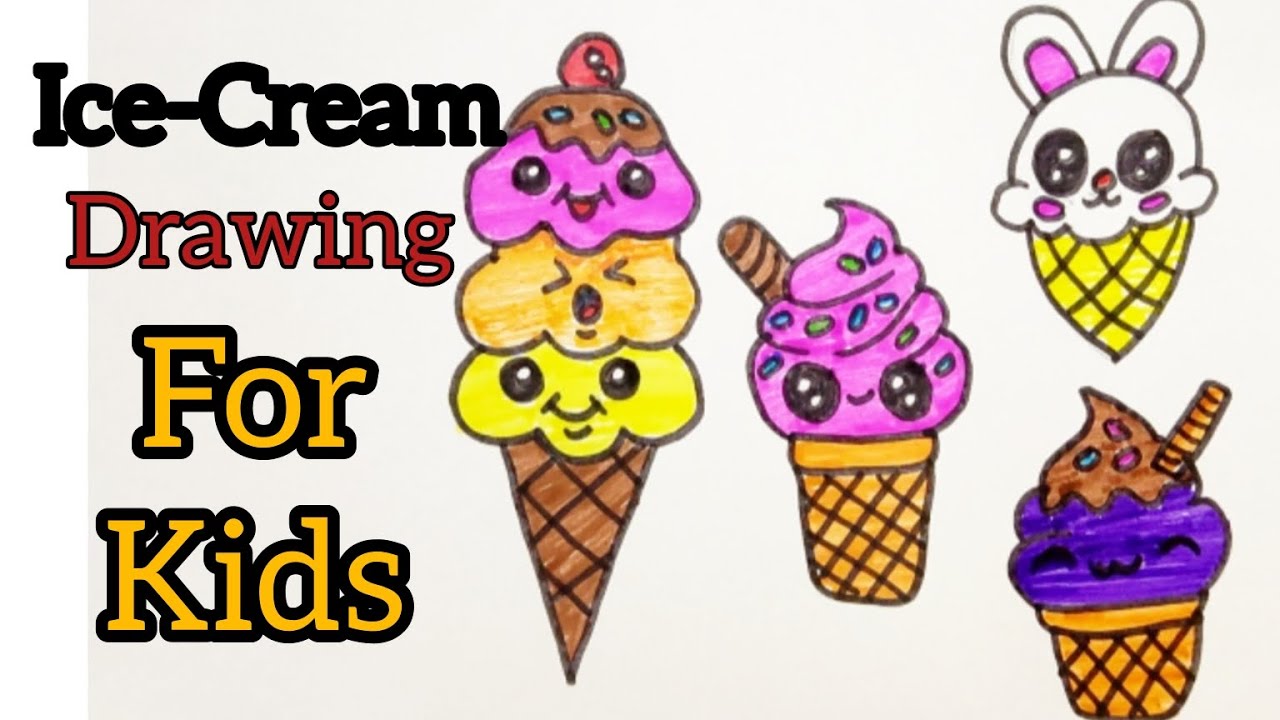 How to Draw Ice-cream | 4 Easy Ice-cream Drawing Step By Step | Drawing ...