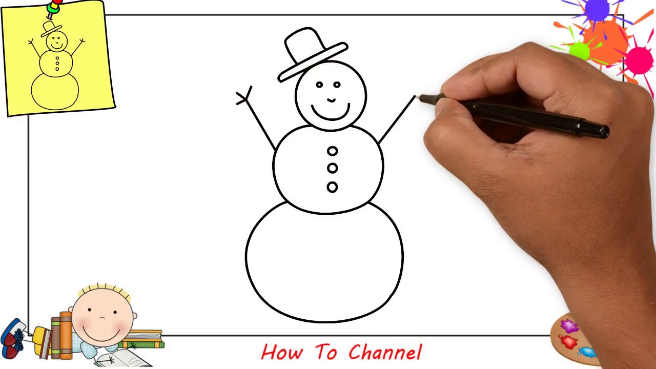 How To Draw A Snowman christmas EASY Step By Step For Kids Beginners