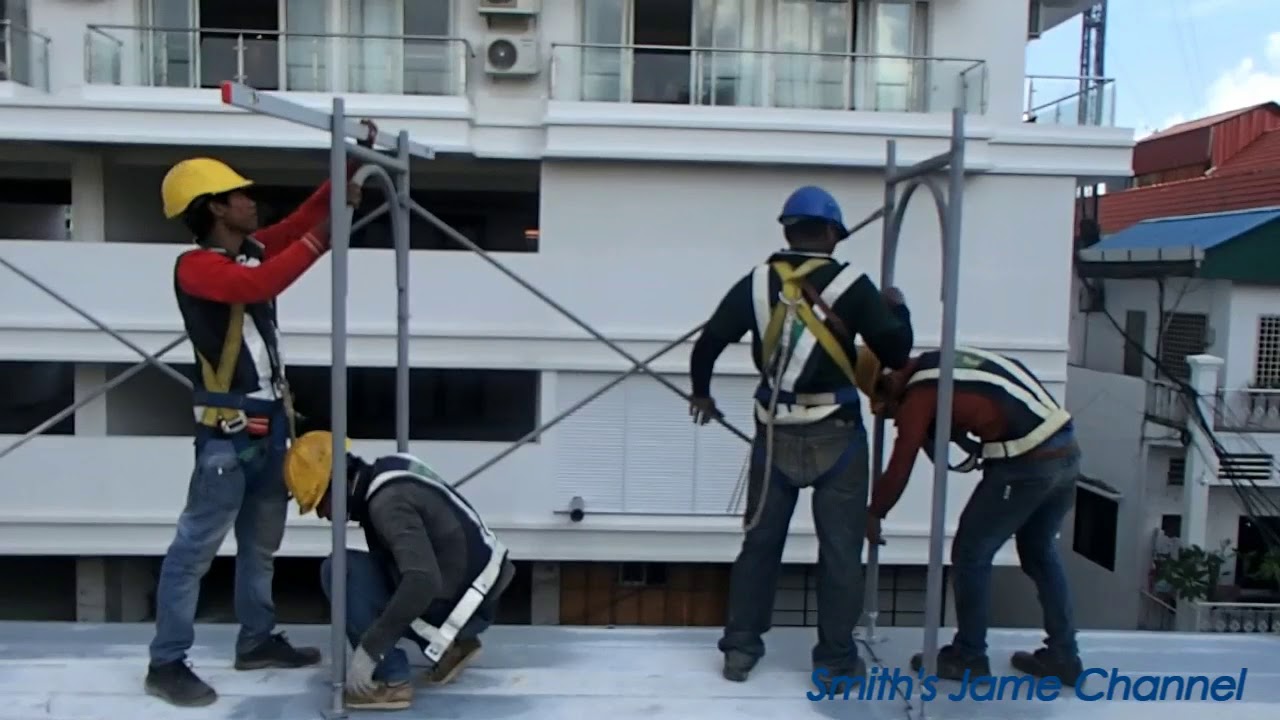 ការដំឡើងរន្ទាសុវត្ថិភាព (Installation of scaffolding) - YouTube