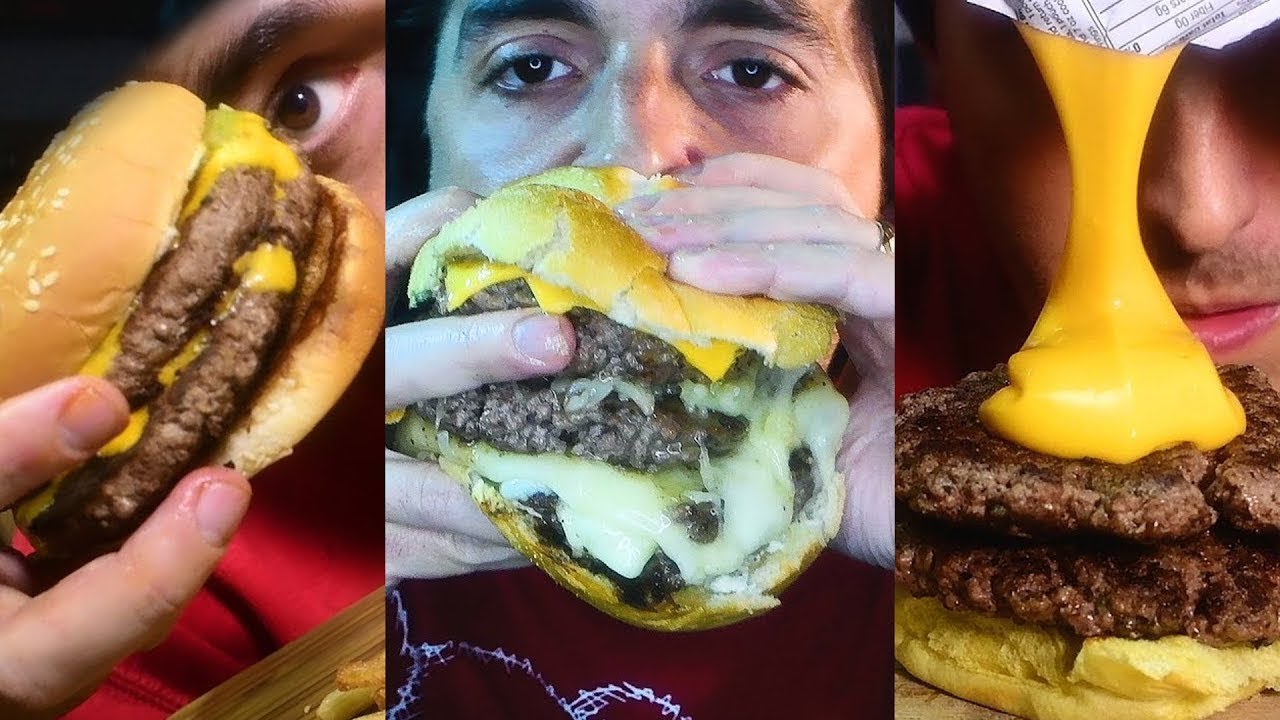 2 Hours of Eating Messy Burgers ASMR ! 먹방 치즈 버거 지저분한 먹기 - YouTube