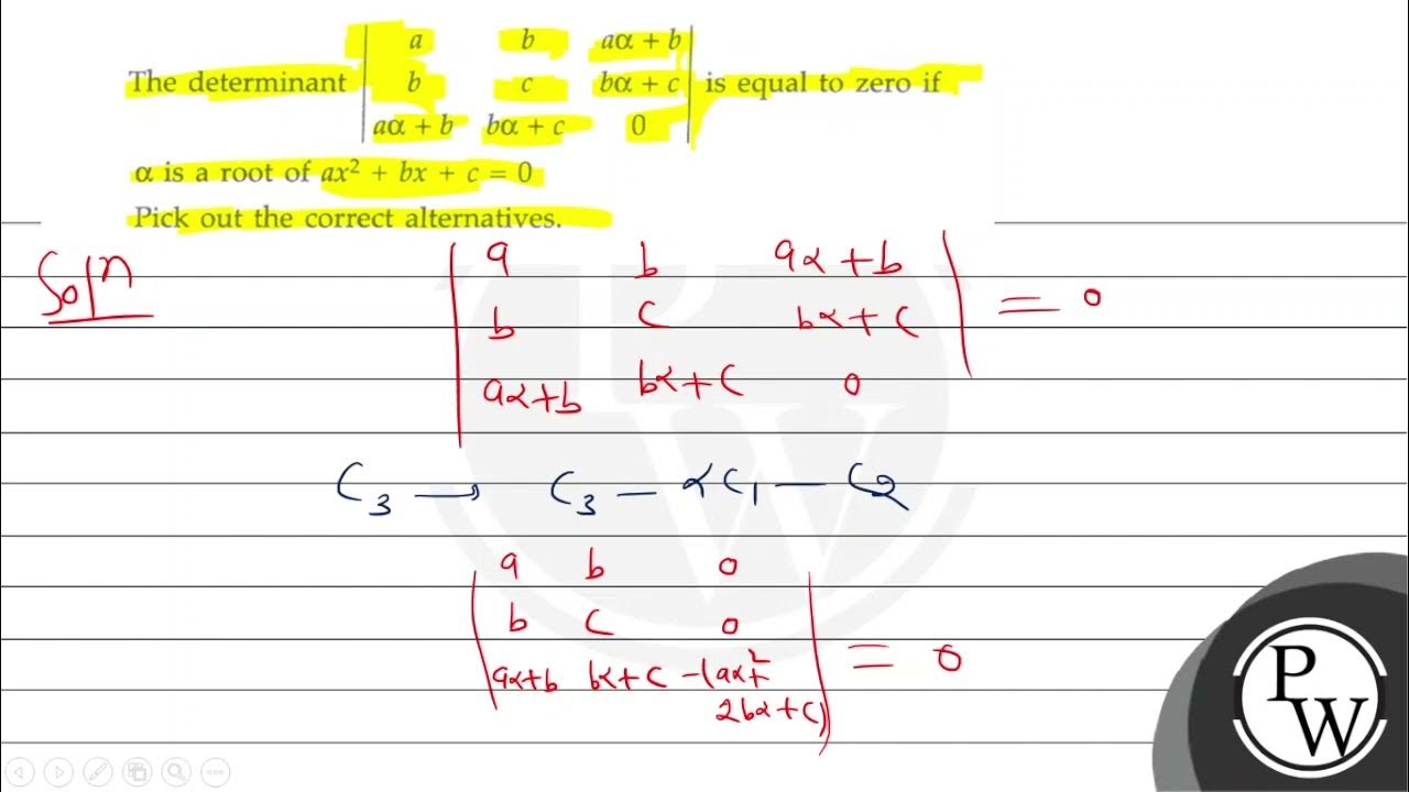 The determinant \( \left|\begin{array}{ccc}a & b & a \alpha+b \\ b & c & b \alpha+c \\ a \alpha+ ...