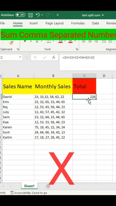 Sum Comma Separated Numbers In Excel - YouTube
