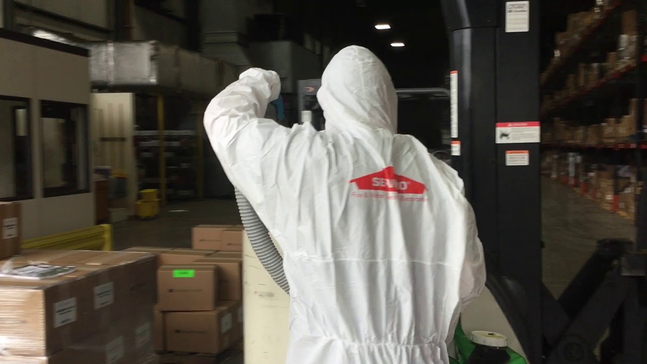 SERVPRO of Canton fogging a warehouse for the COVID-19 virus. - YouTube