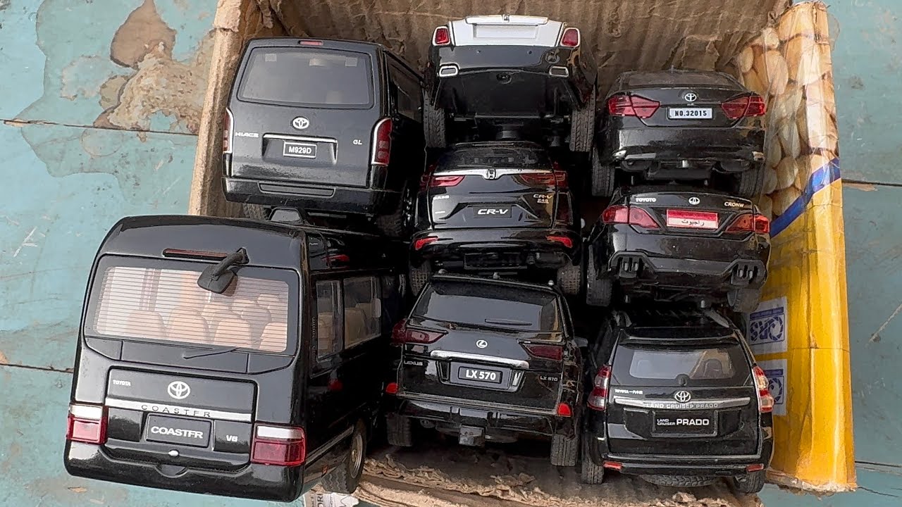 Lets find a box full of Black model cars,Toyota,Honda,Lexus,mecedes ...