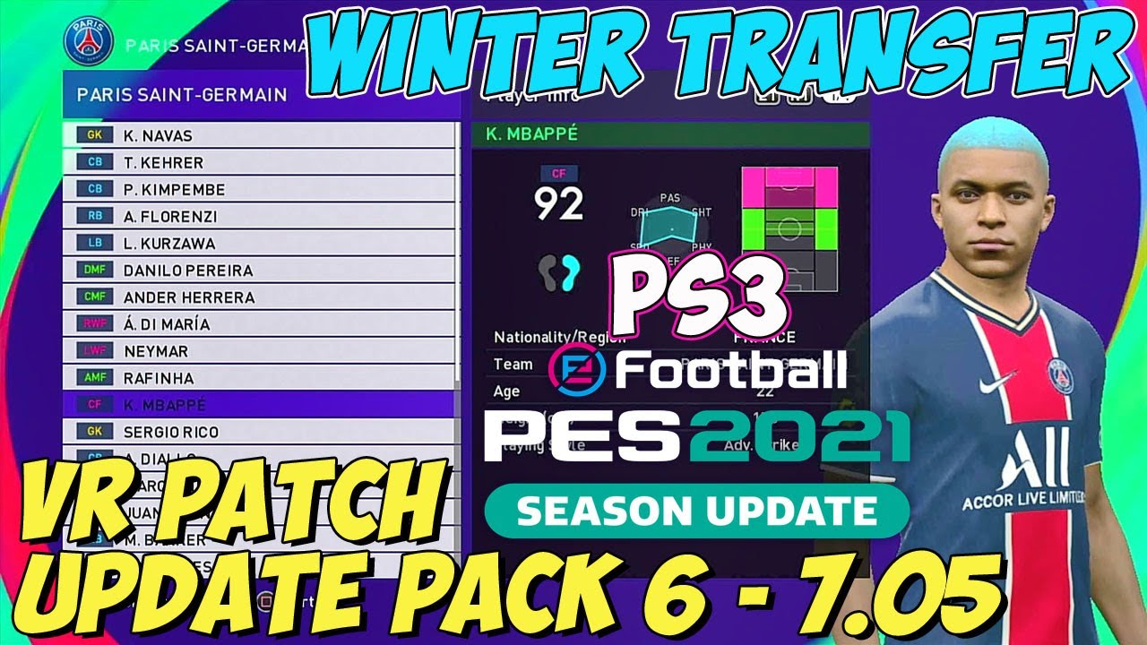 EFOOTBALL VR PATCH PES 2021 PS3 DATAPACK 6 - 7.05 WINTER TRANSFER FREE ...