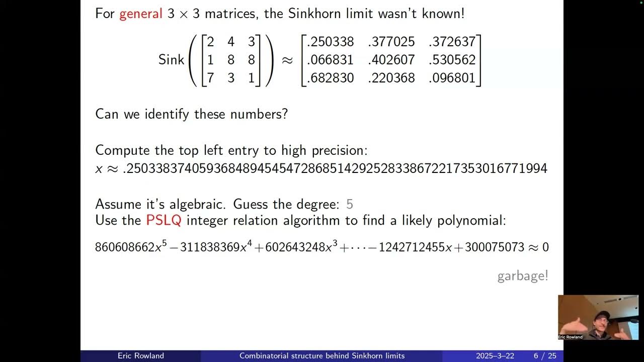 Eric Rowland: Combinatorial structure behind Sinkhorn limits - YouTube