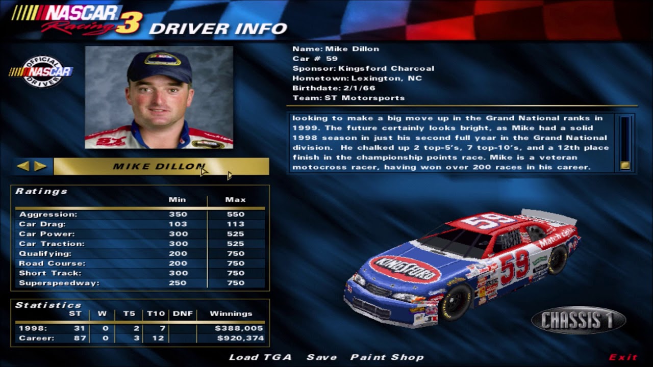 NASCAR Racing 3 Drivers and Tracks - YouTube
