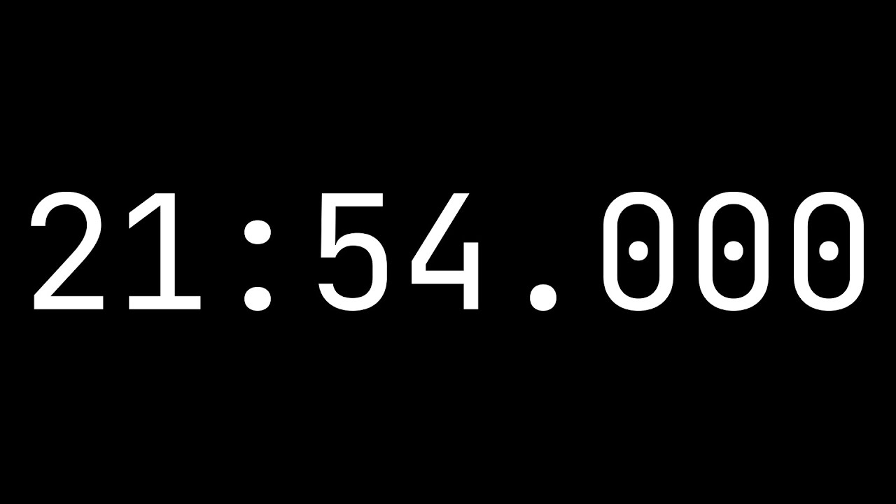 Countdown timer 21 minutes, 54 seconds [21:54.000] - White on black ...