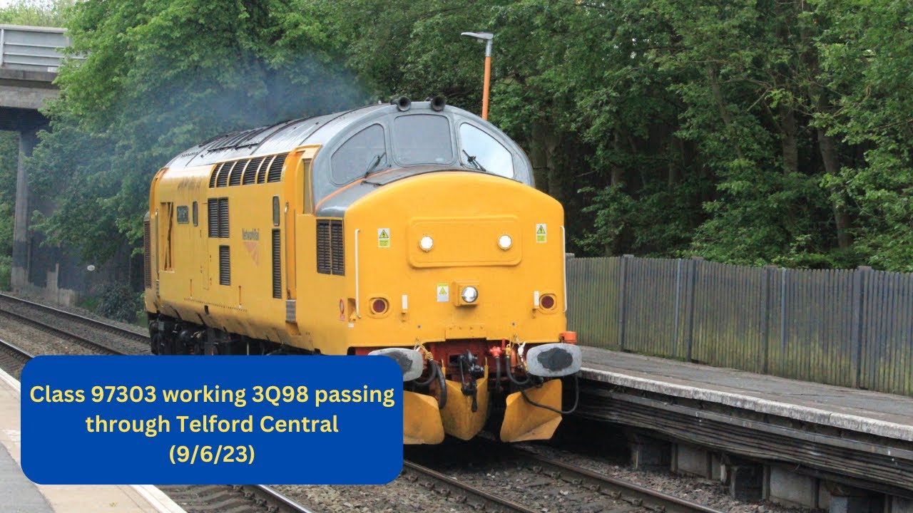 Class 97303 working 3Q98 passing through Telford Central with the weed ...