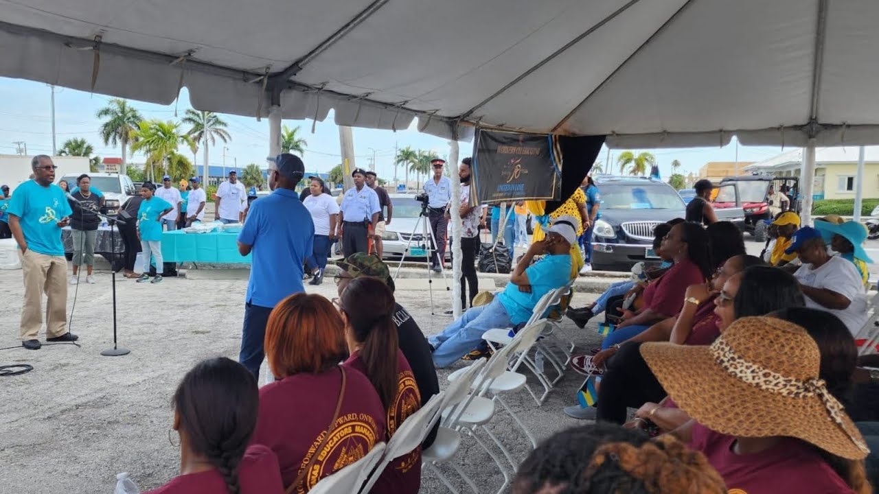 Fred Mitchell addresses the labour day parade in Grand Bahama. 2 June ...