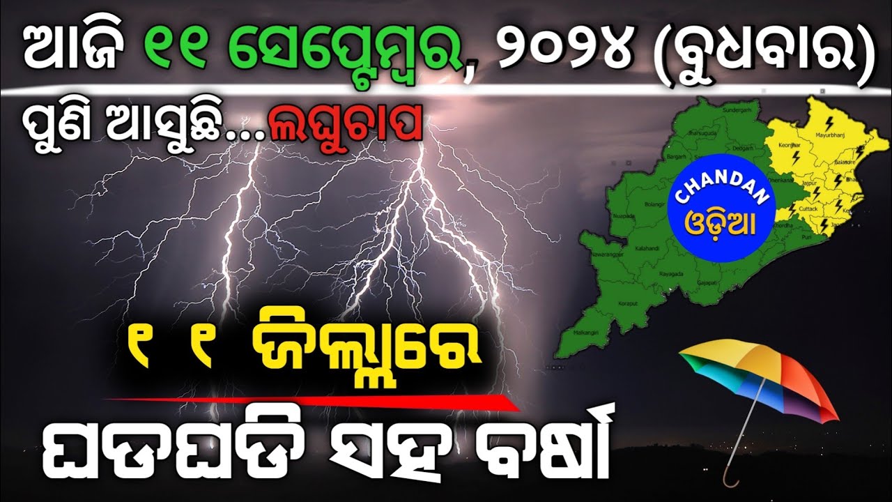 ଆଜି ୧୧ ସେପ୍ଟେମ୍ବର | ୮ ଜିଲ୍ଲାରେ ବିଜୁଳି ଘଡଘଡି ବର୍ଷା | Chandan Odia - YouTube