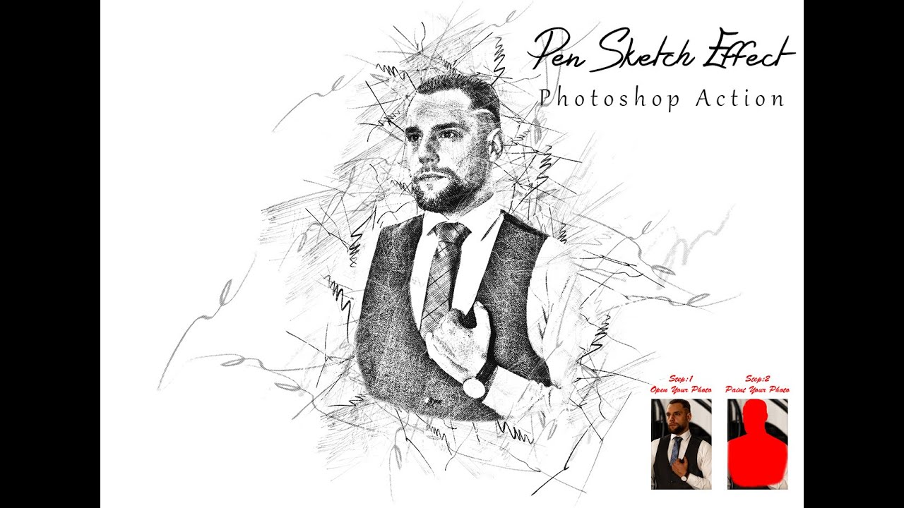 Pen Sketch Effect Photoshop Action - YouTube