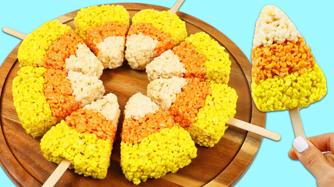 How to Make Delicious Candy Corn Shaped Rice Krispy Treats! - YouTube