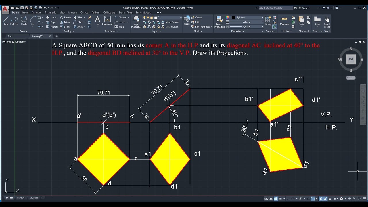 Square Plane Inclined to both the Planes - 3 #AutoCAD #Drawing # ...