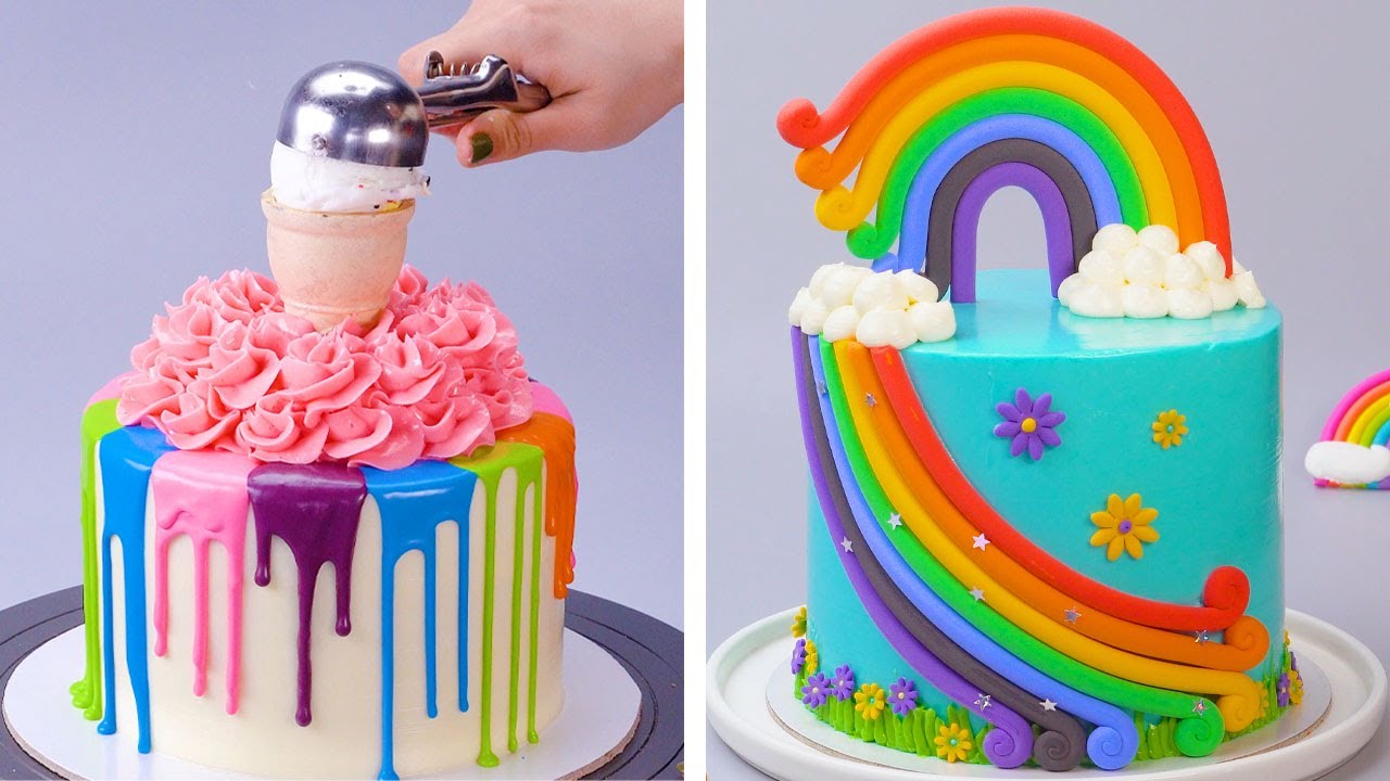 Most Satisfying Rainbow Cake Decorating Idea Tasty Colorful Cake