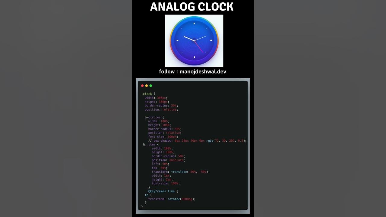 Analog Clock with Pure CSS | No JavaScript Needed! #CSS #Frontend #shorts #viral - YouTube