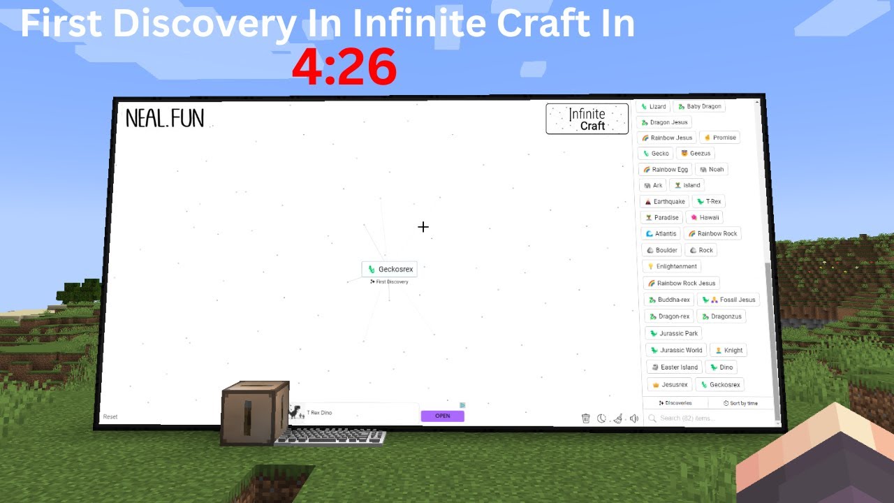 Speedrunning Obtaining A First Discovery In Infinite Craft In Minecraft! (In 4:26!) - YouTube