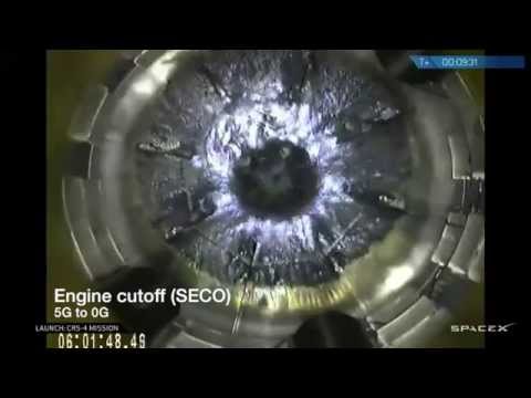 SpaceX CRS-4 Launch - Fuel Slosh, internal fuel tank camera (5G to 0G ...