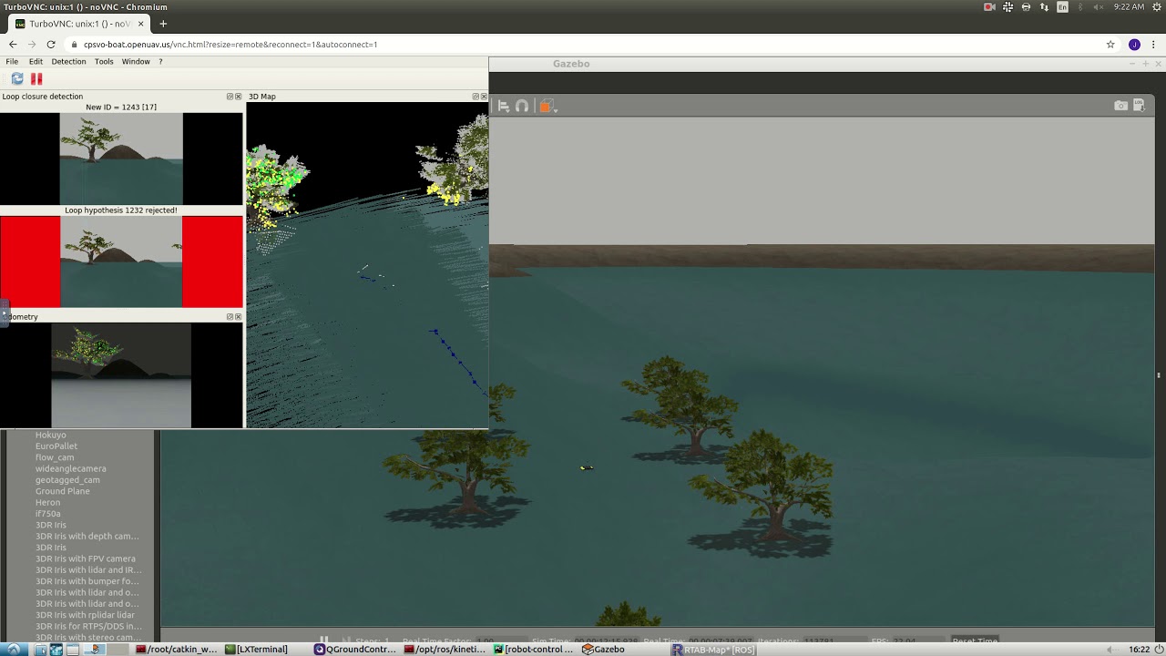 RTABMap SLAM with PX4 Heron boat in mock lake world with Tempe Town ...